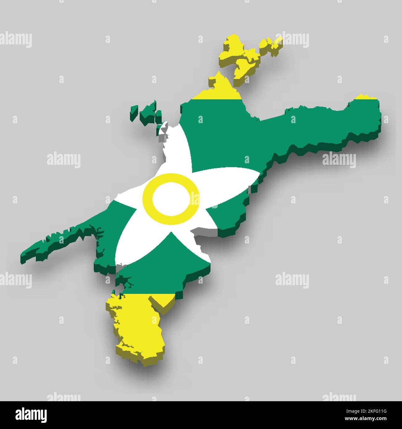 3d isometric Map of Ehime is a prefecture of Japan with national flag ...