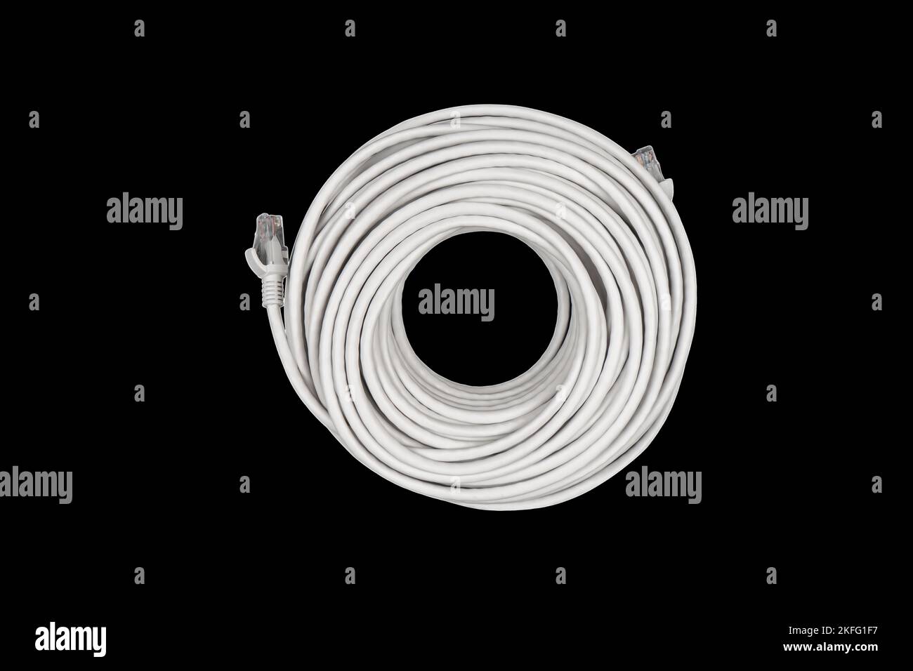 Internet data cable isolated on black background. LAN cable patch cord ...