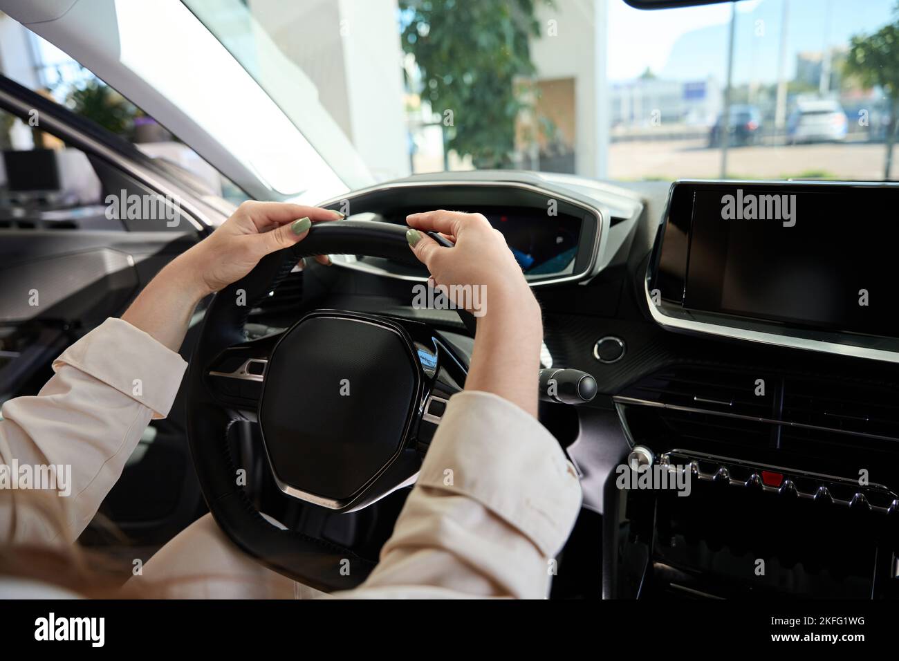 Woman choosing new vehicle hi-res stock photography and images - Alamy