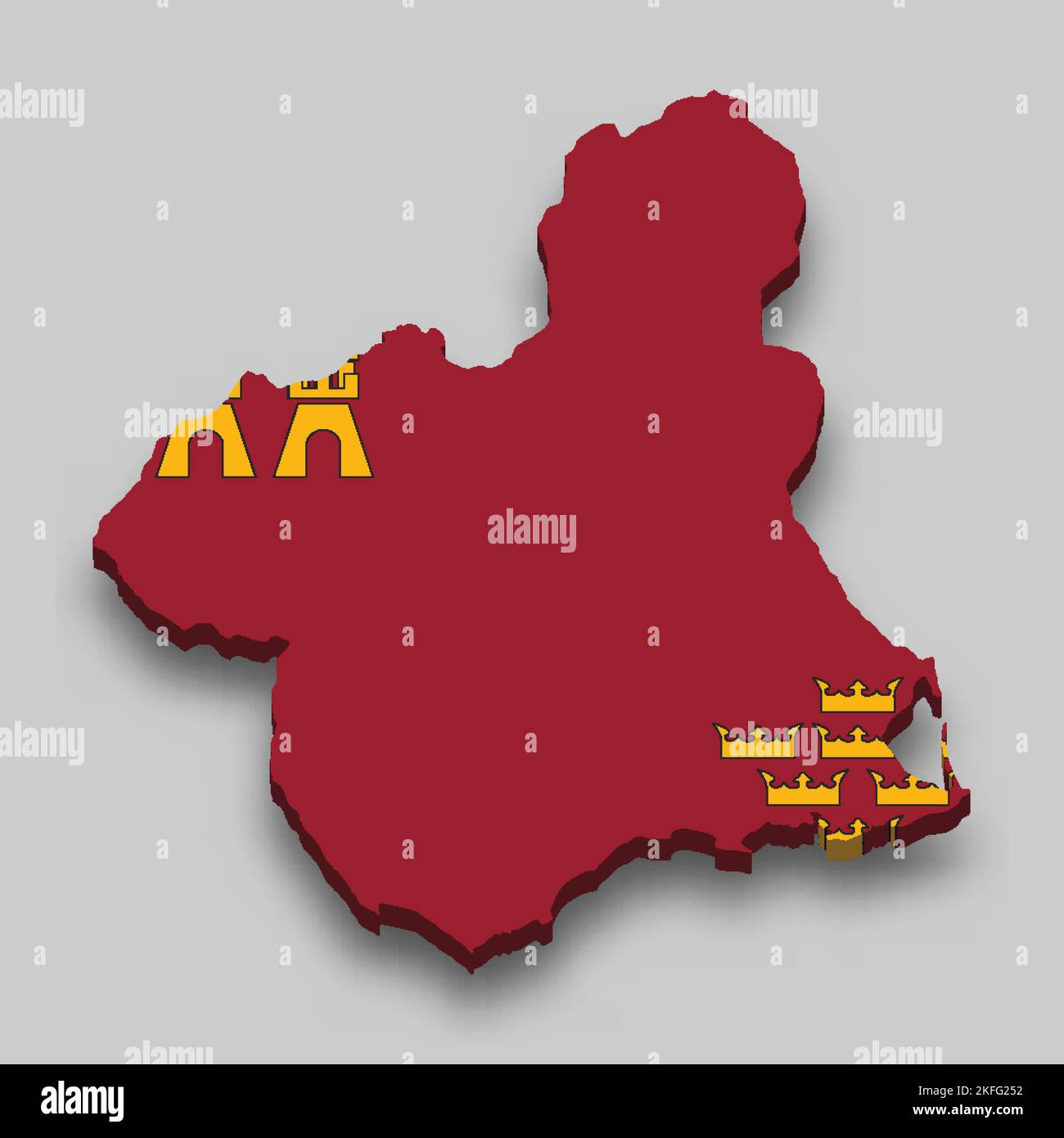 3d isometric Map of Murcia is a region of Spain with national flag ...