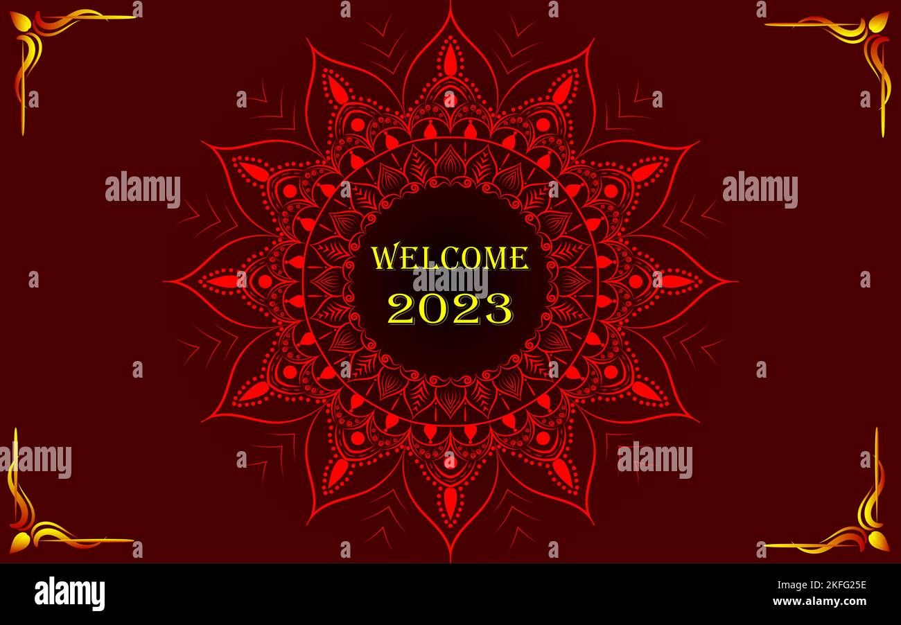 Welcome 2023 banner or poster with mandala art, happy new year 2023 ...