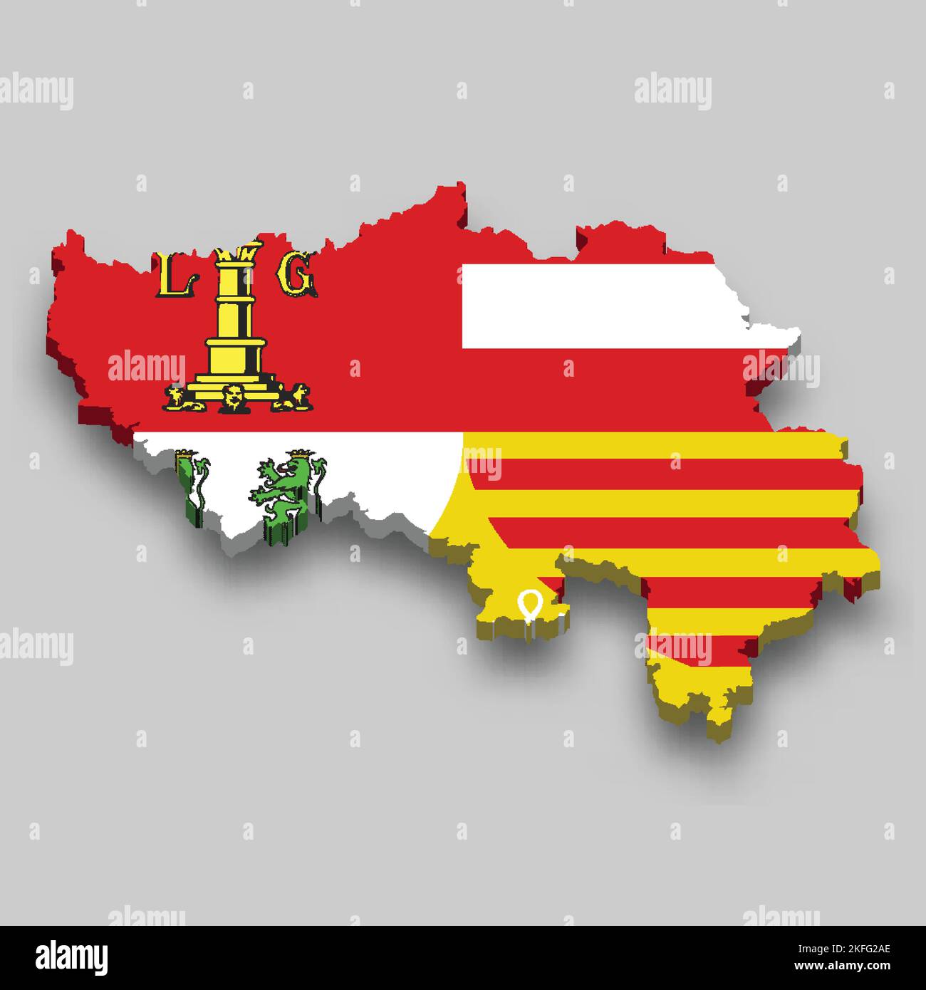 3d isometric Map of Liege is a region of Belgium with national flag ...