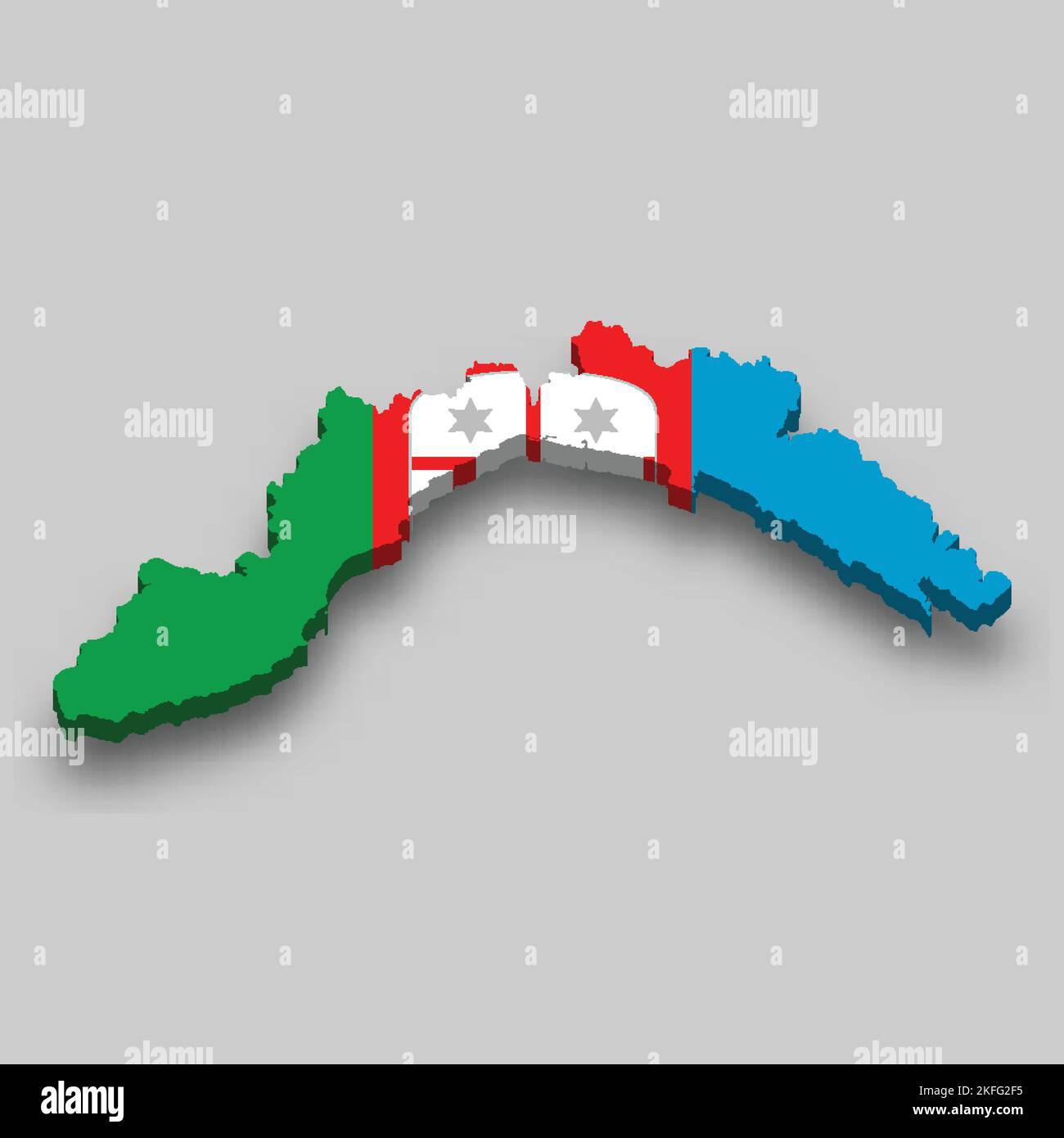 3d isometric Map of Liguria is a region of Italy with national flag ...