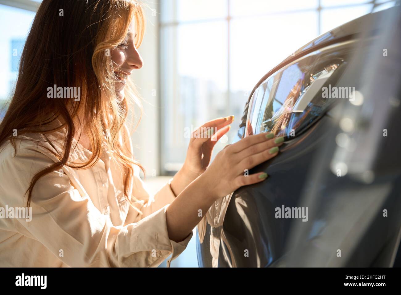 Woman driving auto car checking hi-res stock photography and images - Alamy