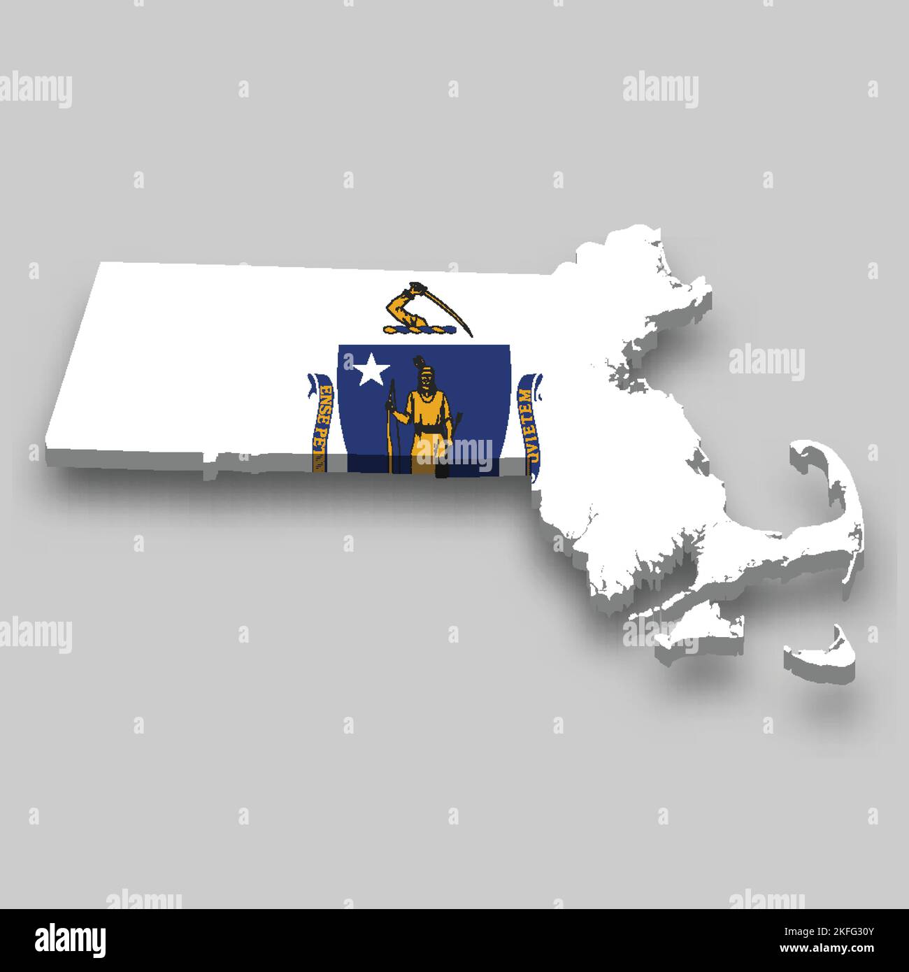 3d isometric Map of Massachusetts is a state of United States with ...