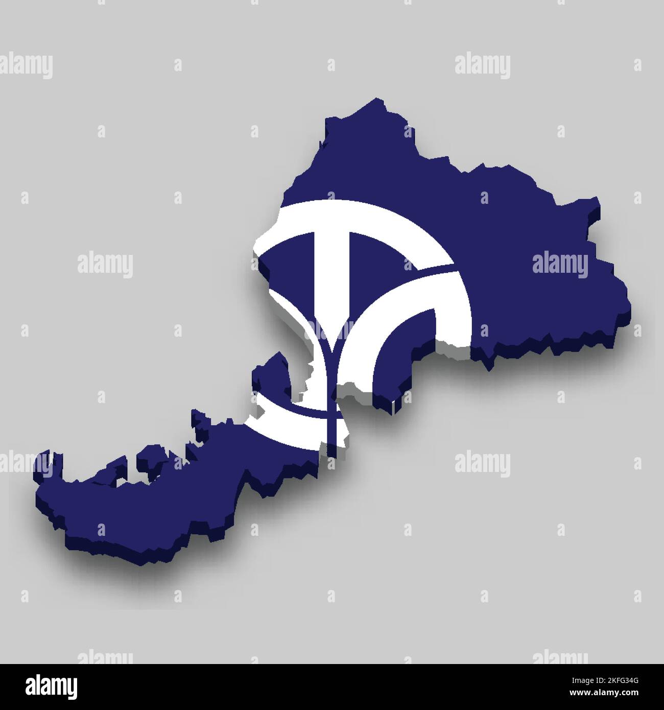 3d isometric Map of Fukui is a prefecture of Japan with national flag ...
