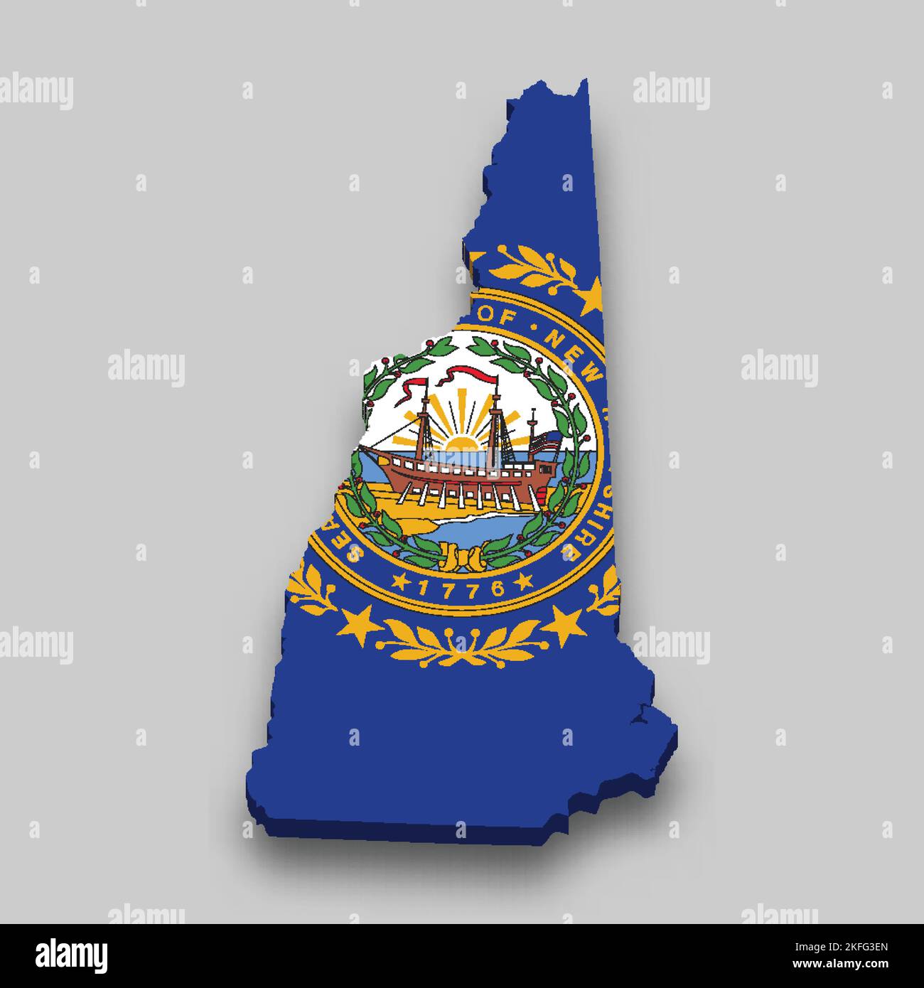 3d isometric Map of New Hampshire is a state of United States with ...