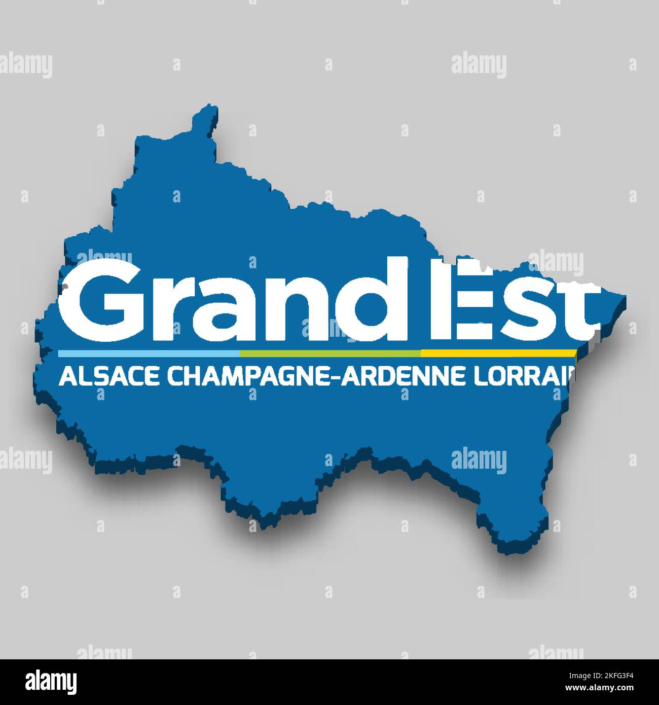3d isometric Map of Grand Est is a region of France with national flag ...