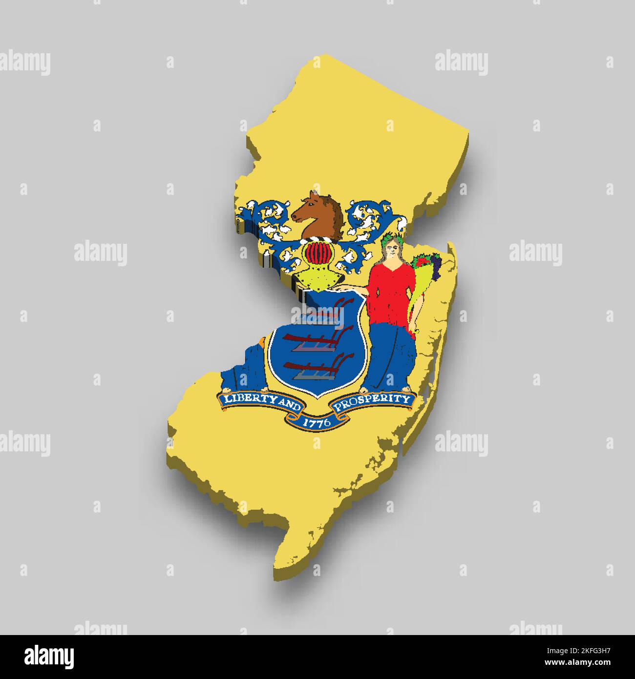 3d isometric Map of New Jersey is a state of United States with ...