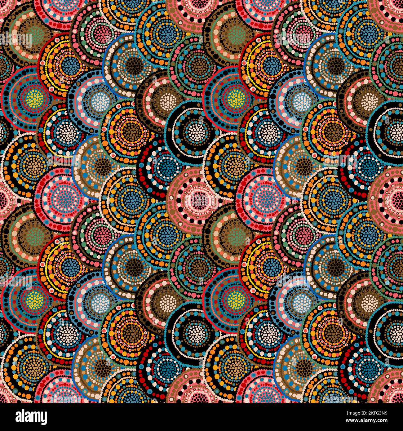 Japanese folk overlapping circular dotted flowers, seamless pattern ...