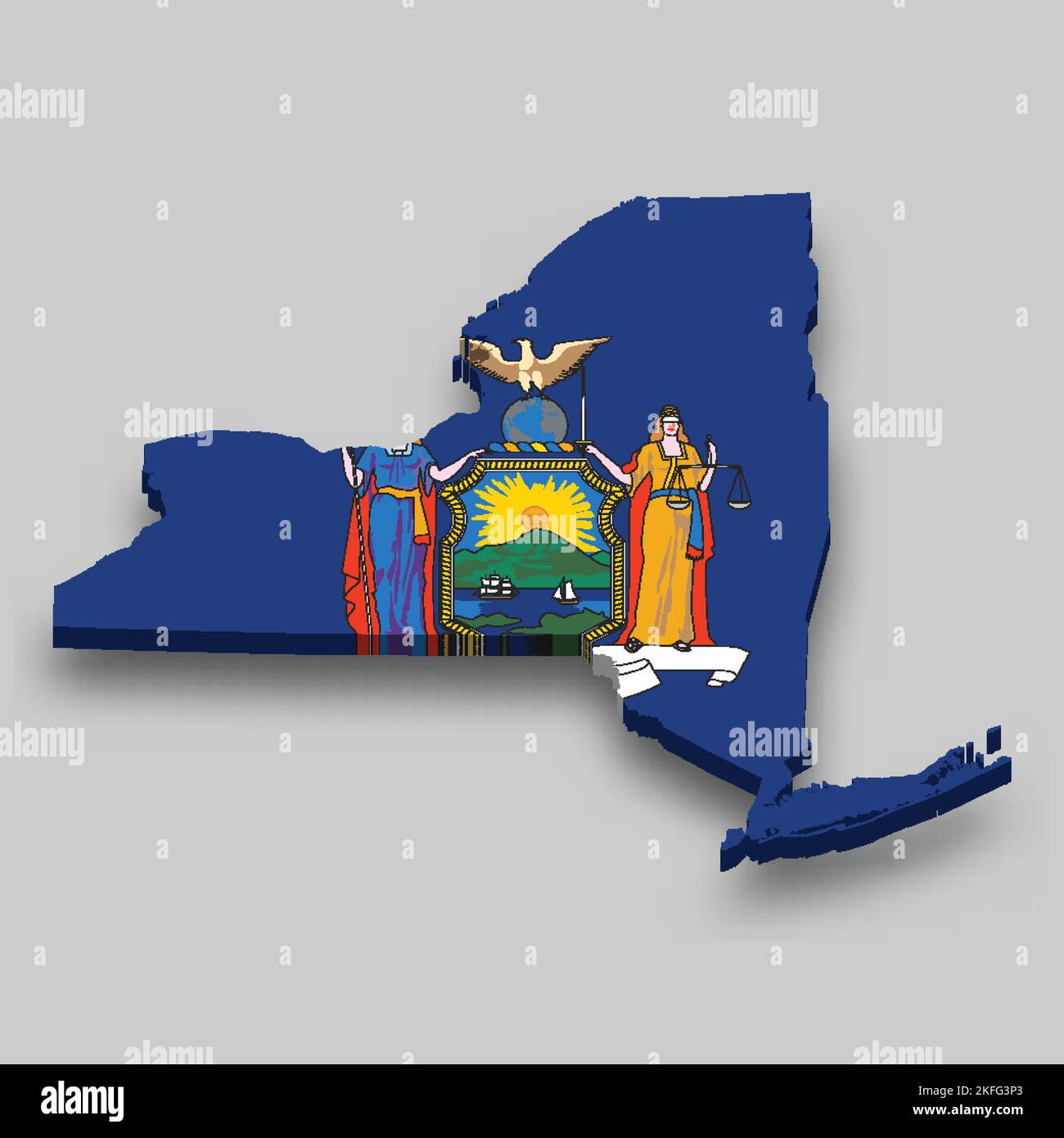 3d isometric Map of New York is a state of United States with national ...