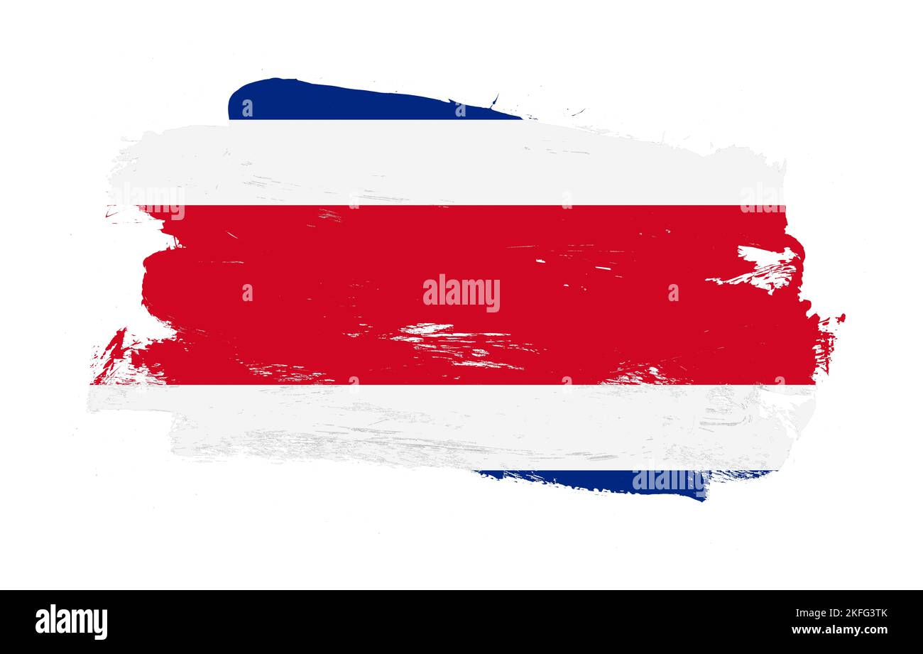 Stroke brush painted distressed flag of costa rica on white background ...