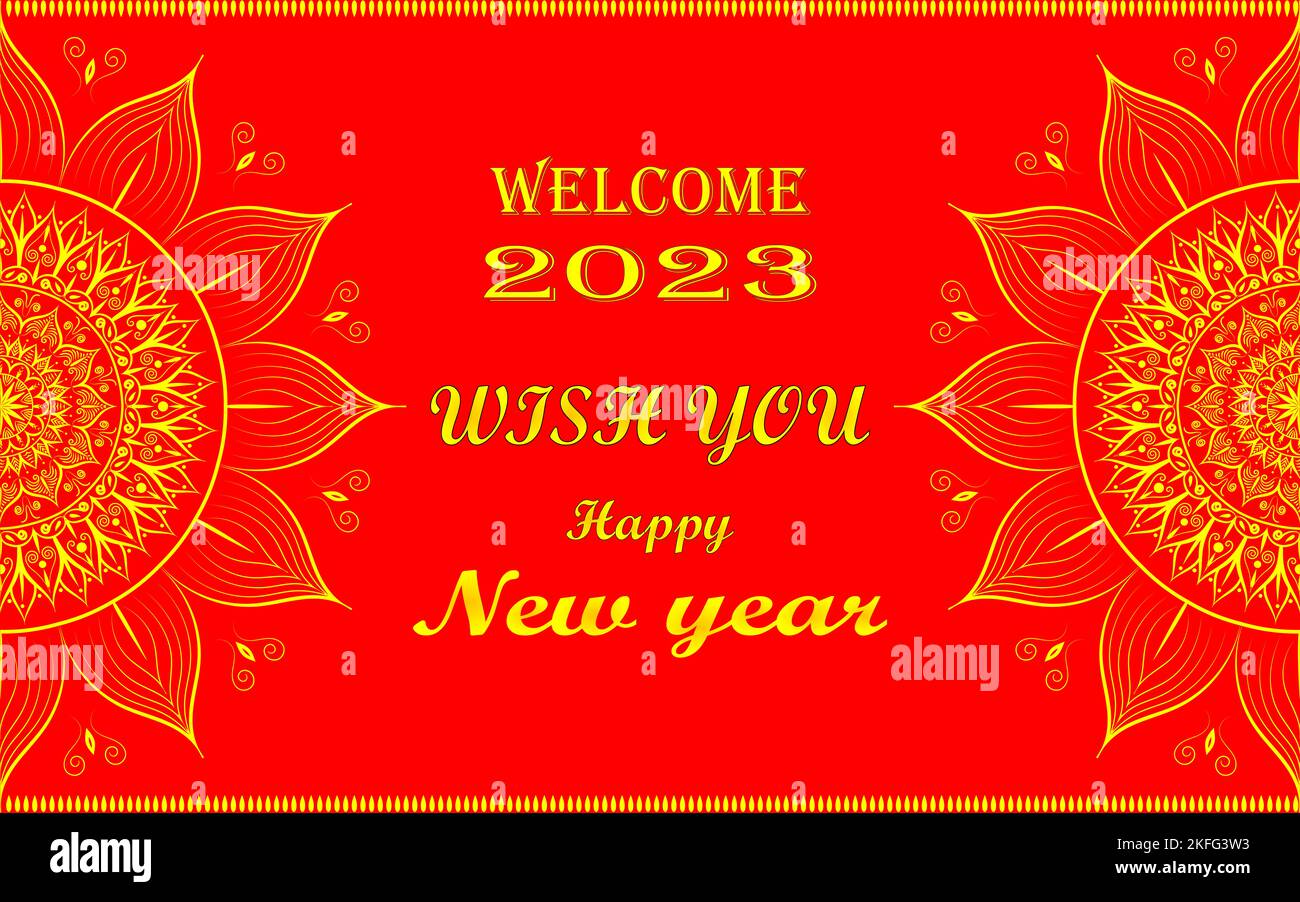 Welcome 2023 banner or poster with mandala art, happy new year 2023 ...