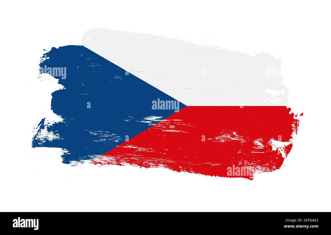 Stroke brush painted distressed flag of czech republic on white ...