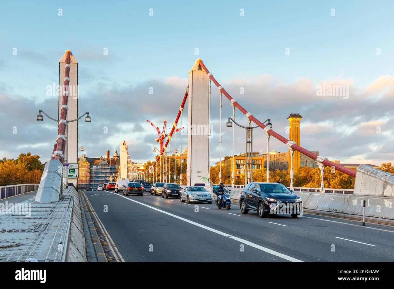 Traffic on the south side of Chelsea Bridge at Battersea, London, UK ...