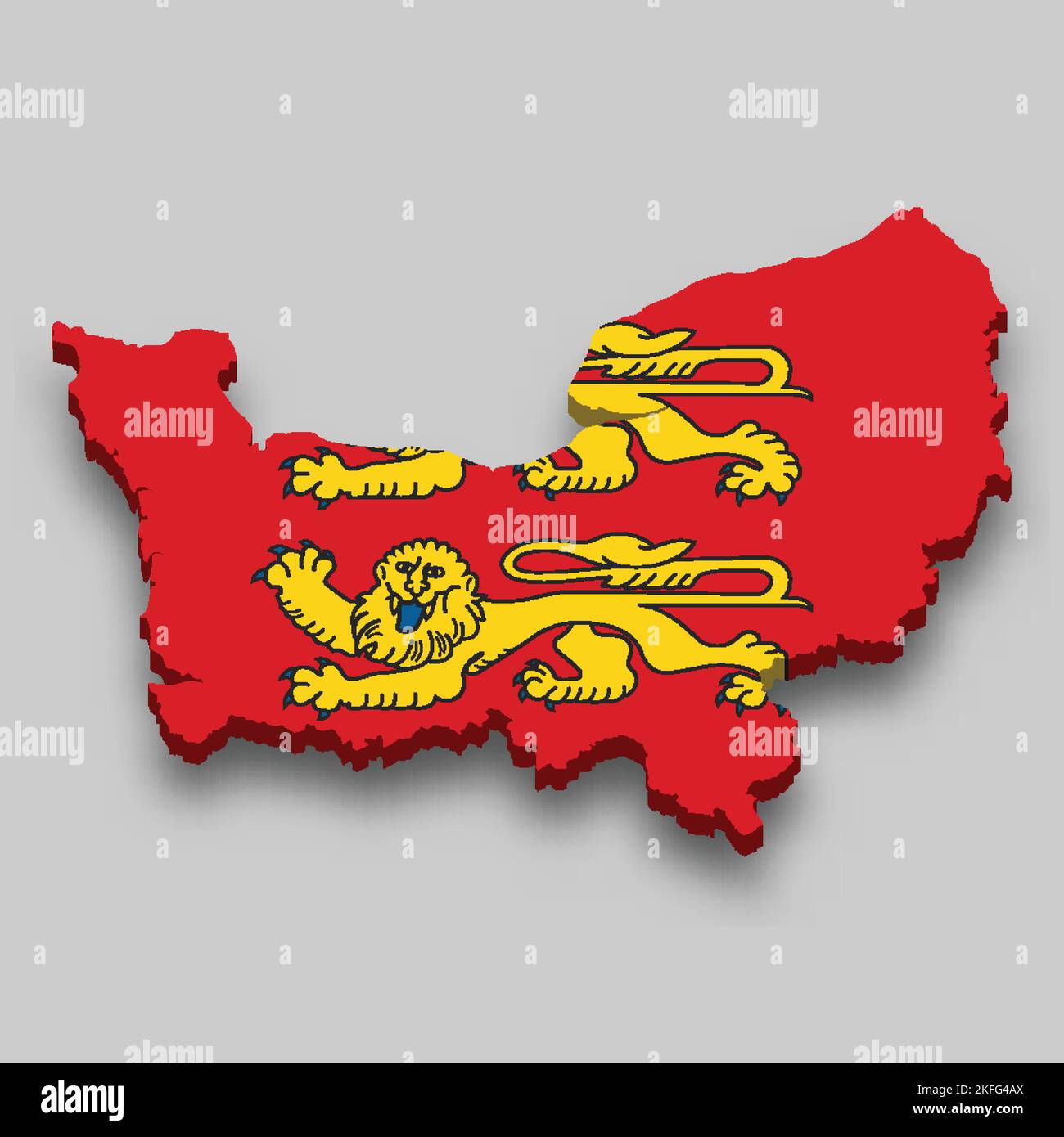 3d isometric Map of Normandy is a region of France with national flag ...