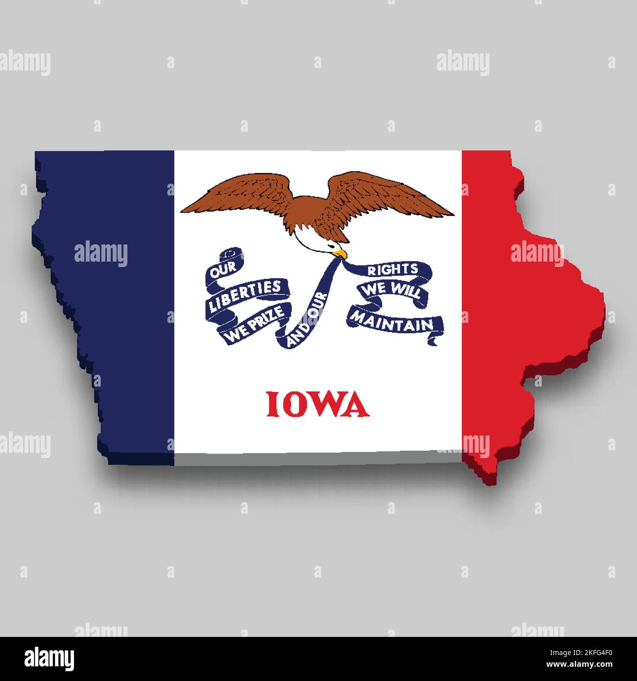 3d isometric Map of Iowa is a state of United States with national flag ...