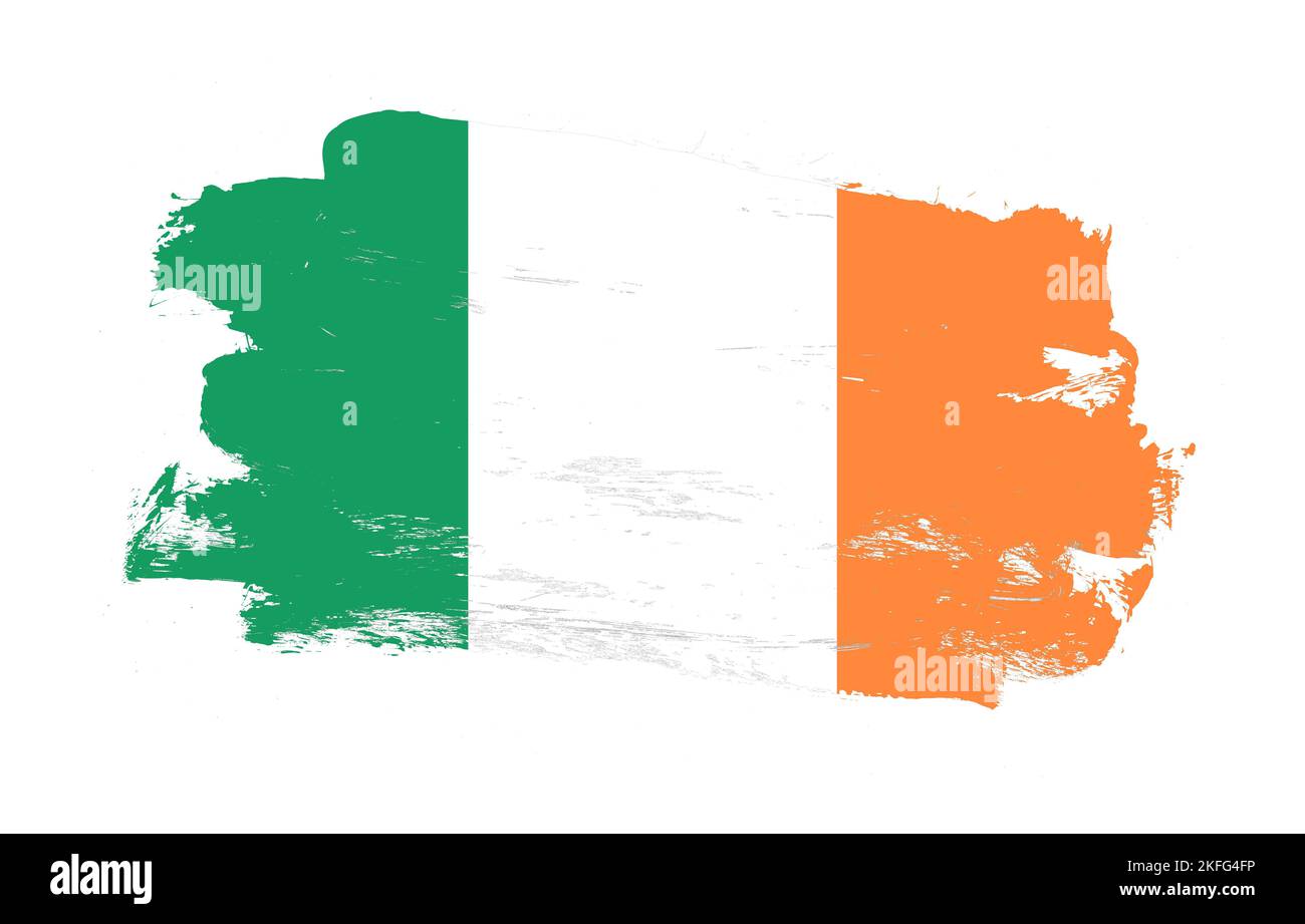 Stroke brush painted distressed flag of ireland on white background ...