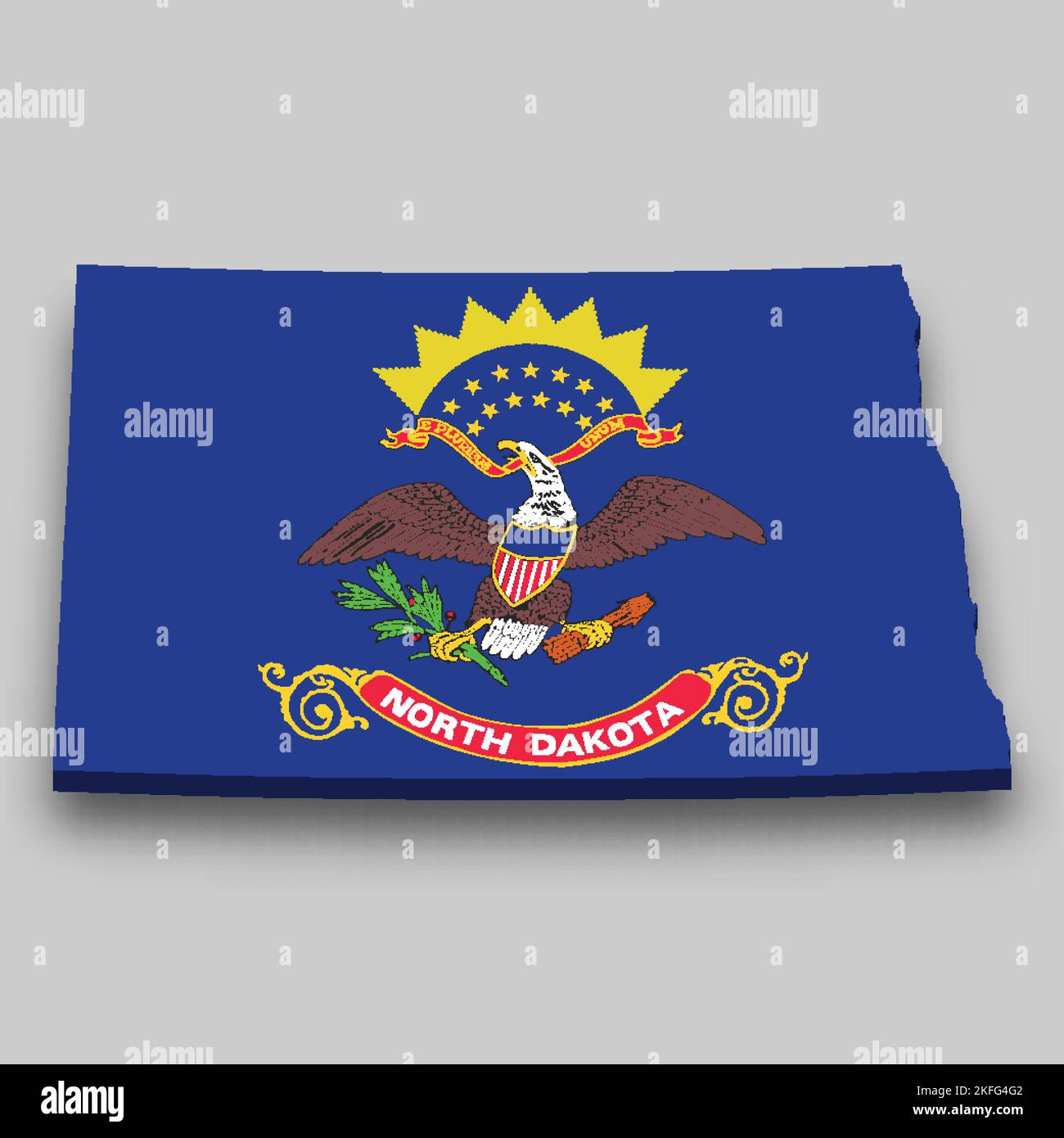 3d isometric Map of North Dakota is a state of United States with ...
