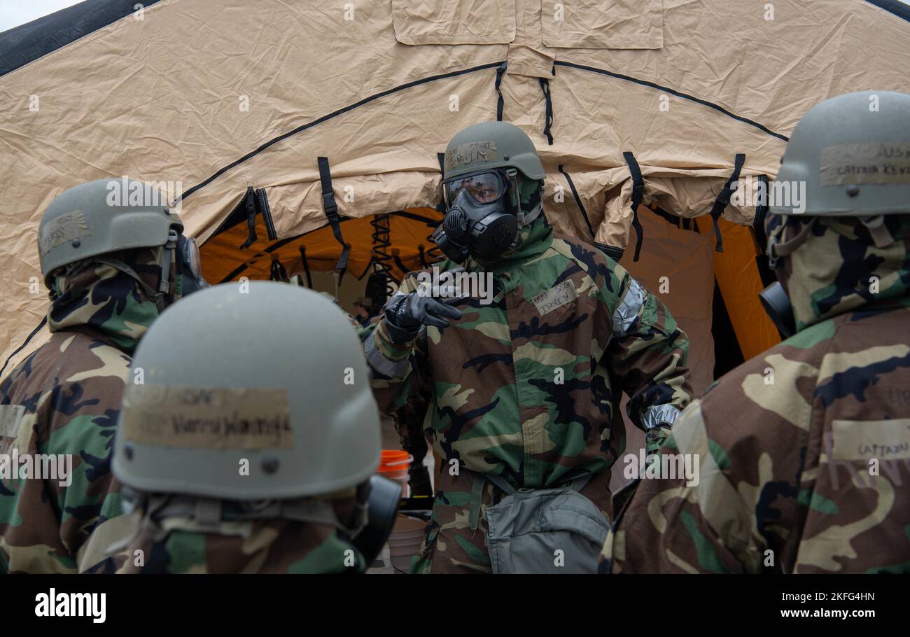 U.S. Air Force Airmen with the 36th Medical Group prepare for incoming patients during an ...