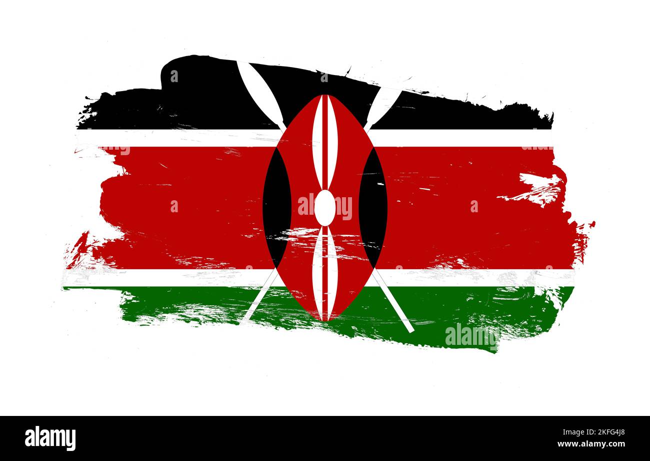 Stroke brush painted distressed flag of kenya on white background Stock ...
