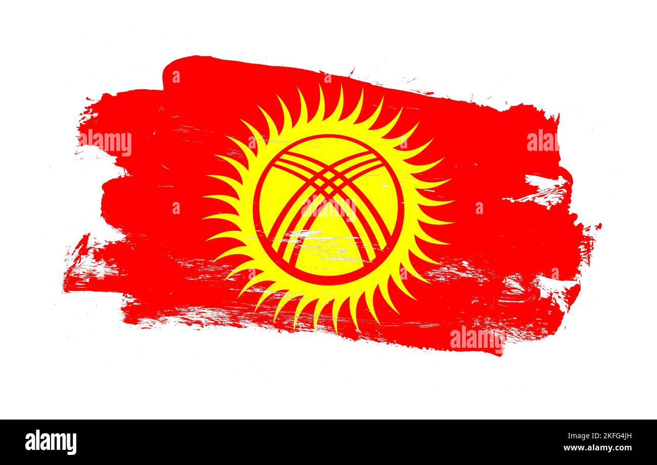 Stroke brush painted distressed flag of kyrgyzstan on white background ...
