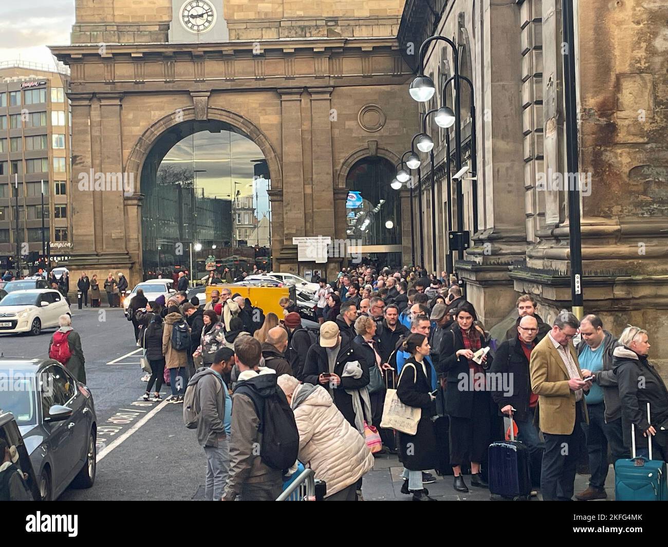 Hundreds of rail passengers queue outside Newcastle train station for ...