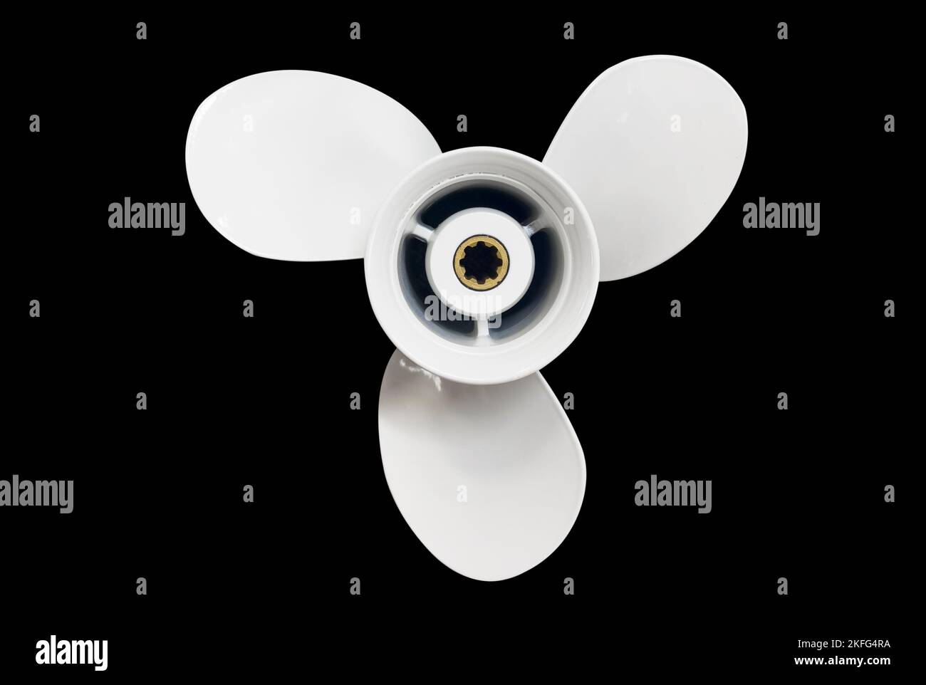 New white screw for a motor boat. Three bladed propeller isolated over ...