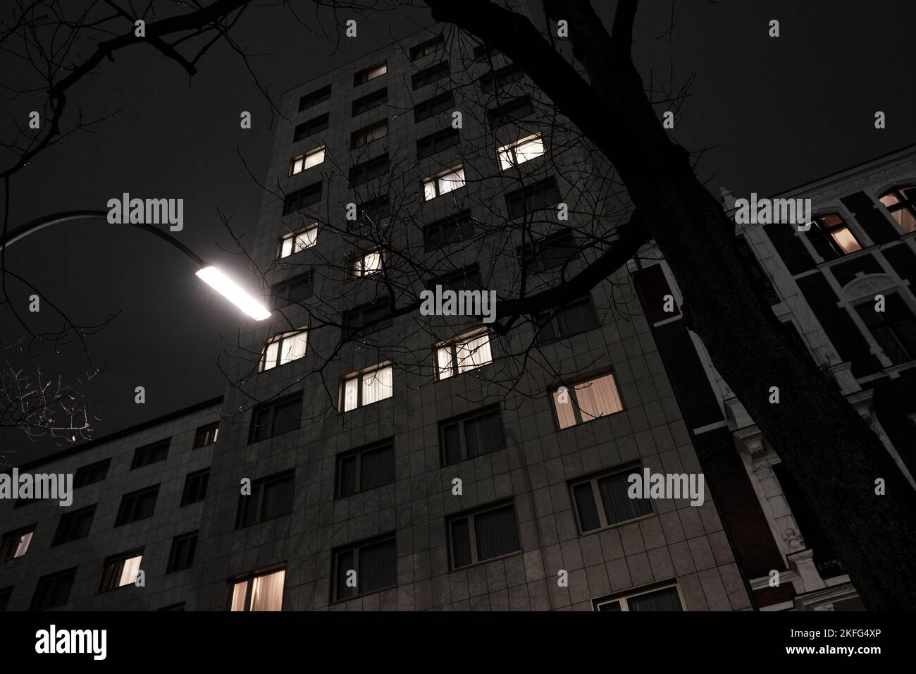 A dark night in Berlin - Berlin nighttime architecture. Modern ...