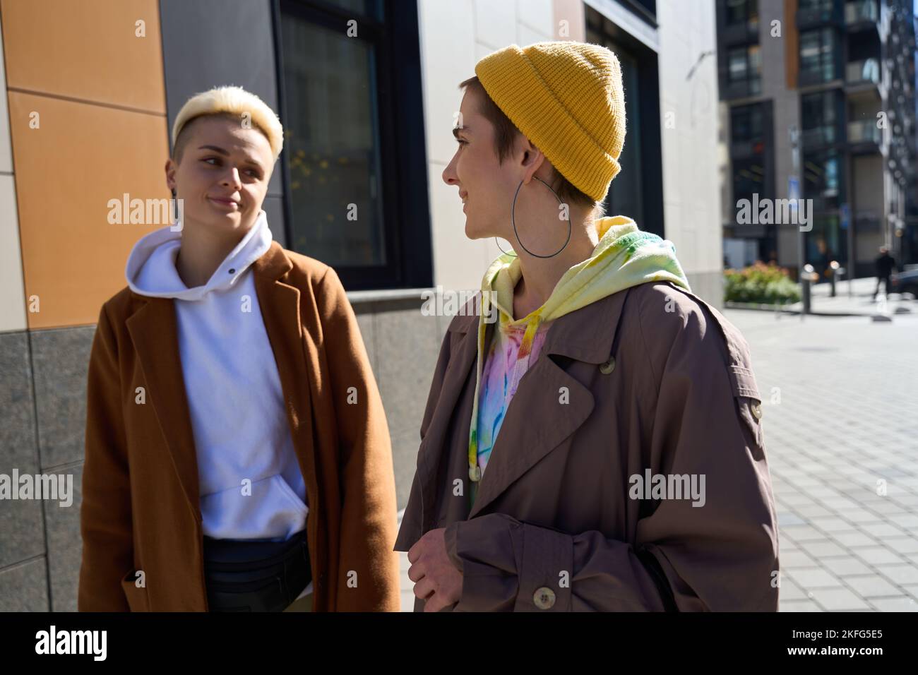 Cute Girlfriends Lgbt Couple Chat Nicely And Spend Day Off Together