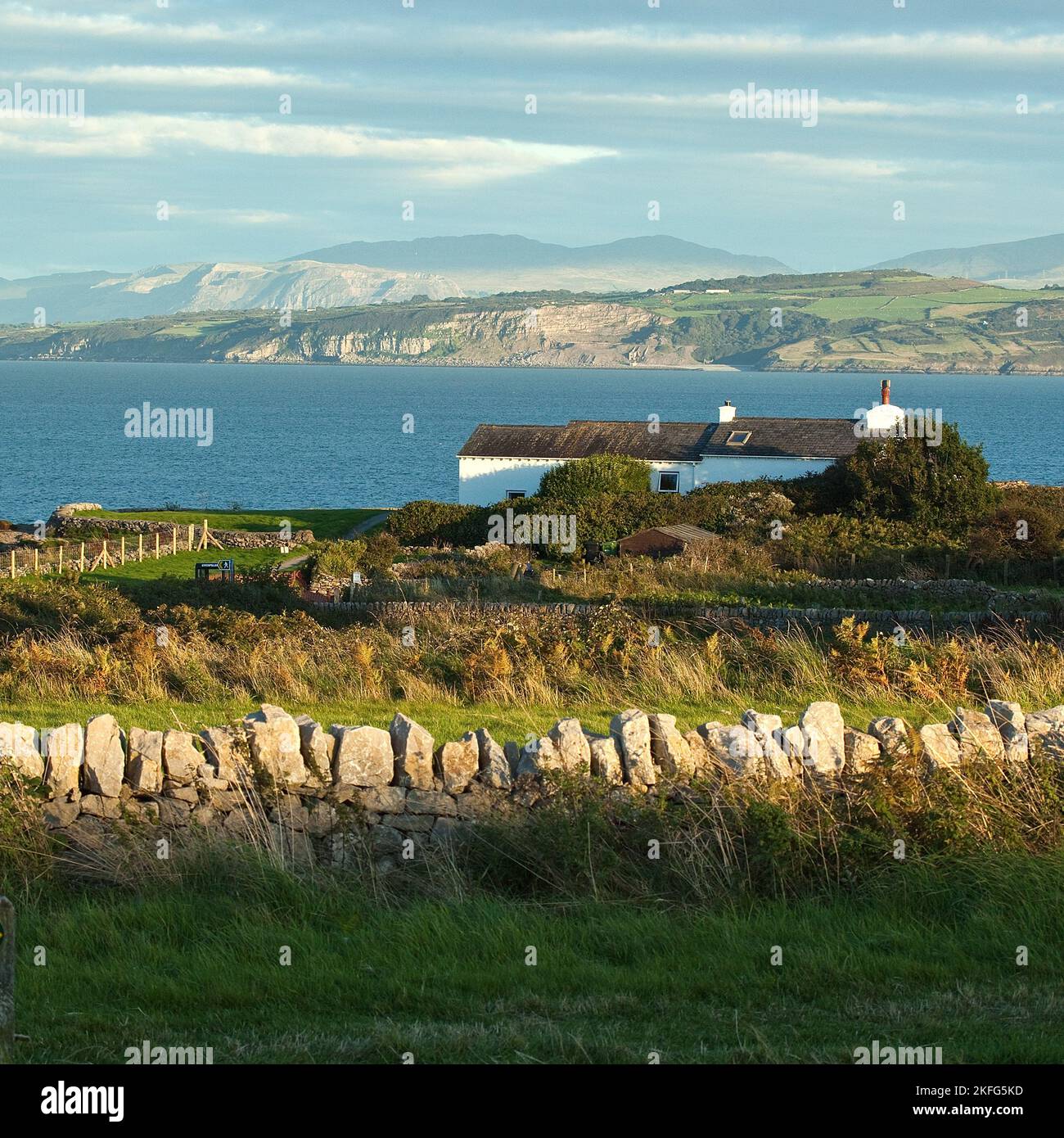 Sea view from coastal path at Moelfre, on the Isle of Anglesey, with ...