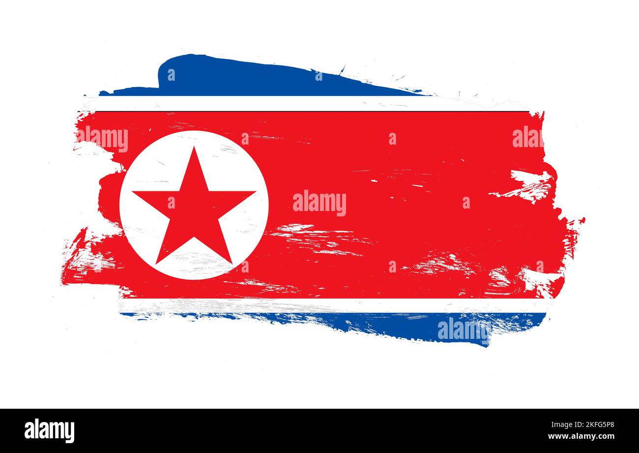 Stroke brush painted distressed flag of north korea on white background ...