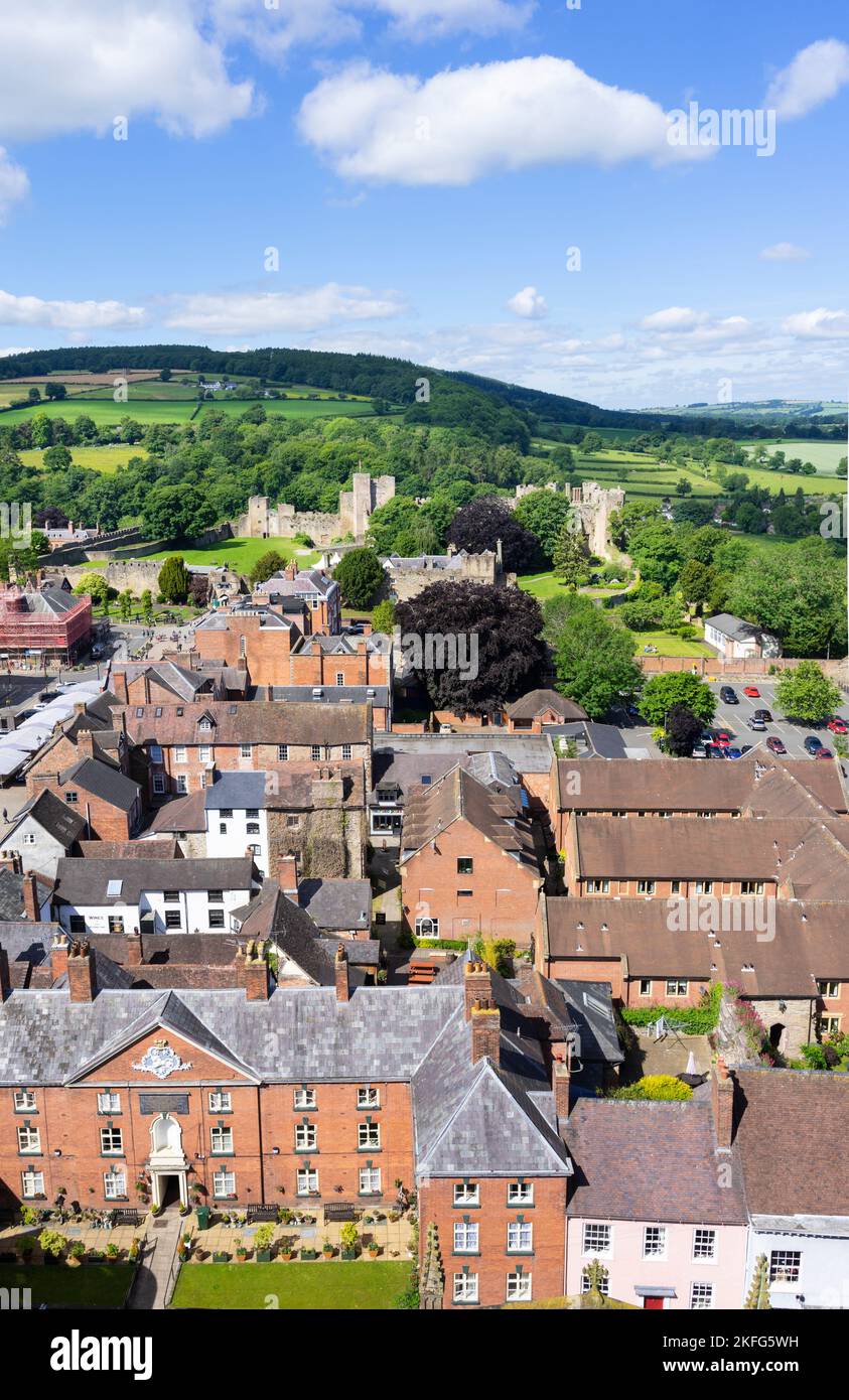 Ludlow Shropshire view of the medieval Ludlow castle ruin town centre ...