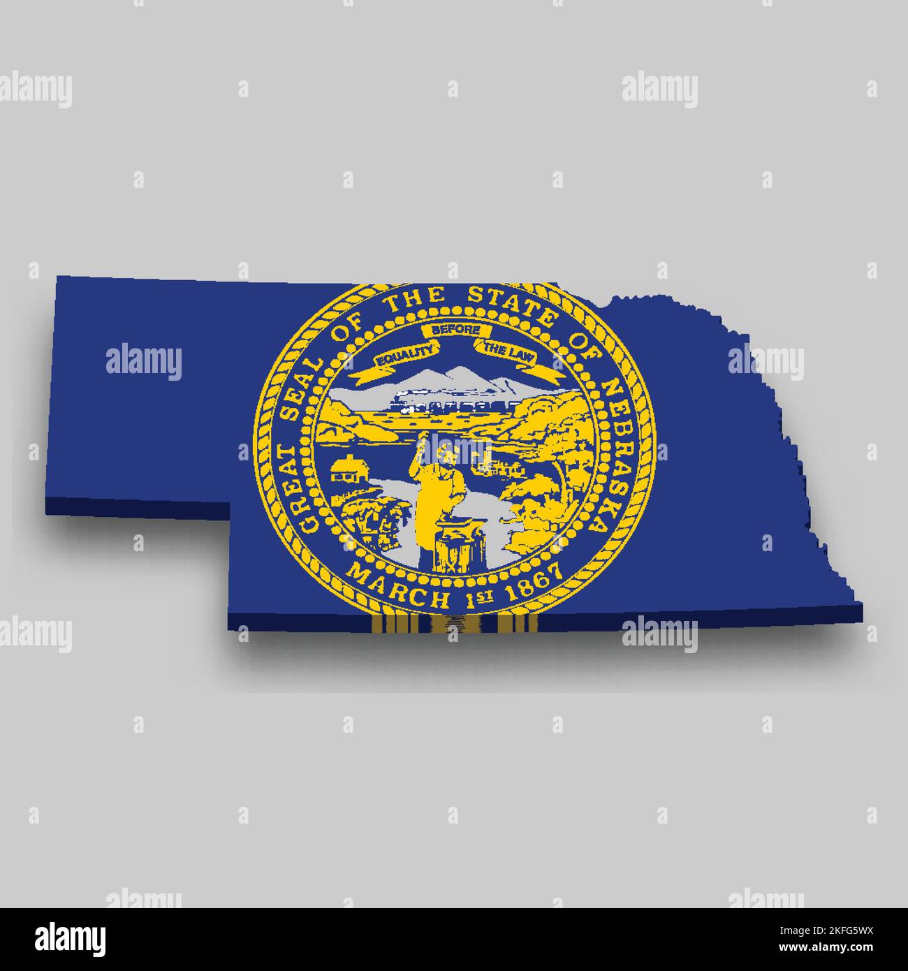 3d isometric Map of Nebraska is a state of United States with national ...
