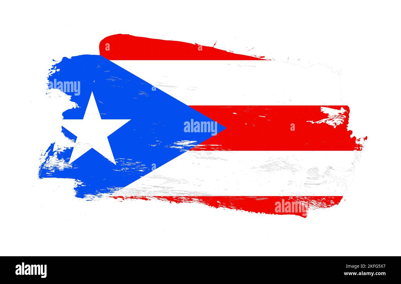 Stroke brush painted distressed flag of puerto rico on white background ...
