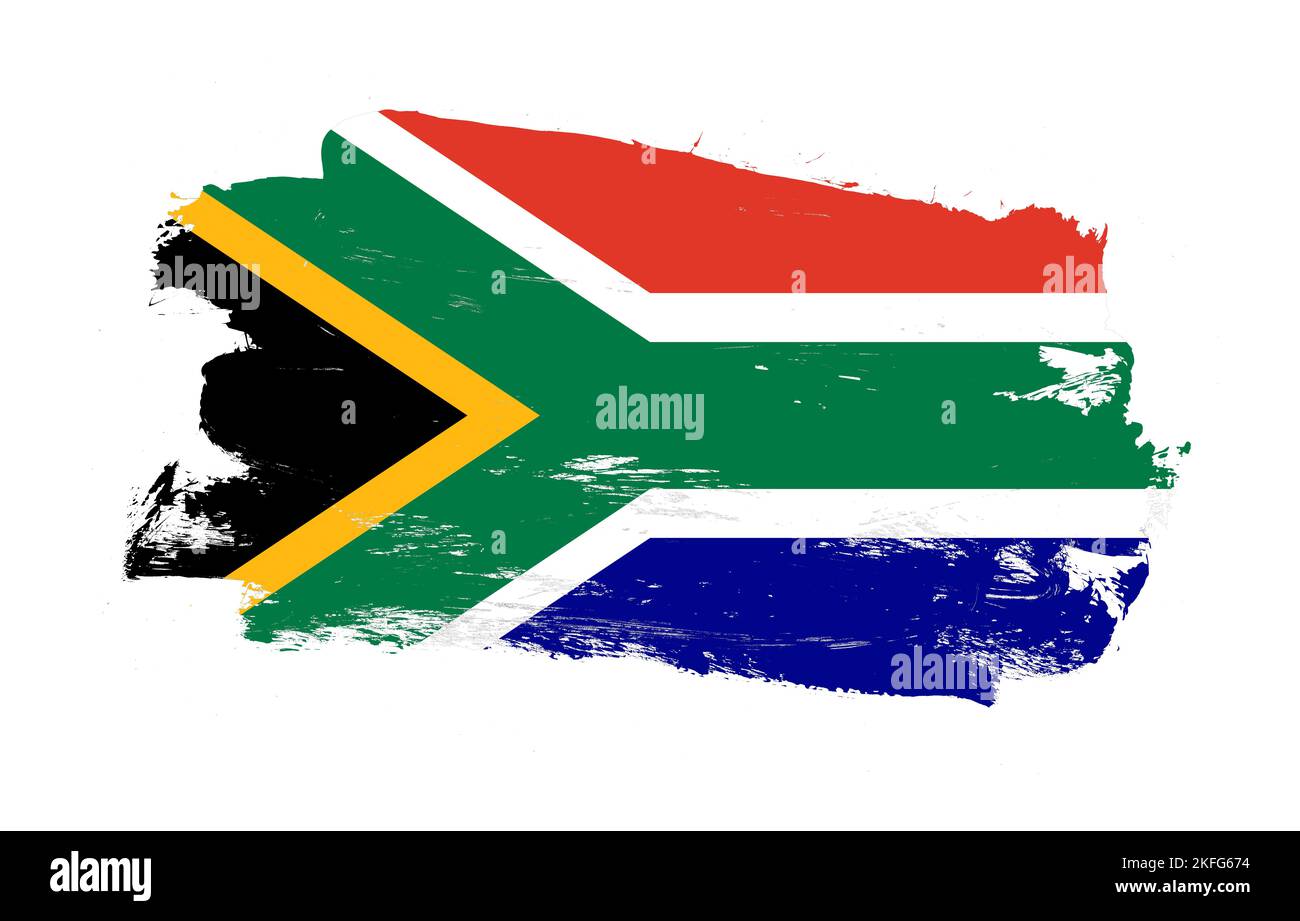Stroke brush painted distressed flag of south africa on white ...