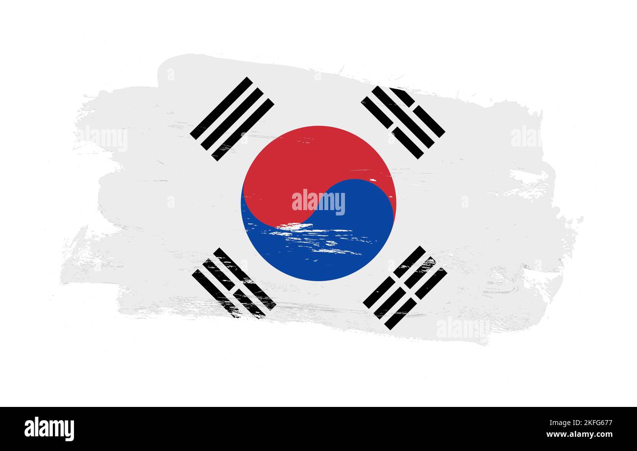 Stroke brush painted distressed flag of south korea on white background ...