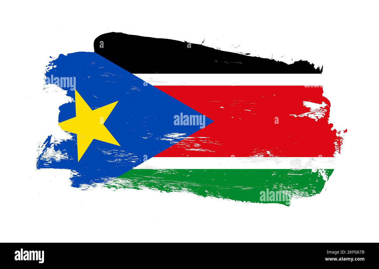 Stroke brush painted distressed flag of south sudan on white background ...