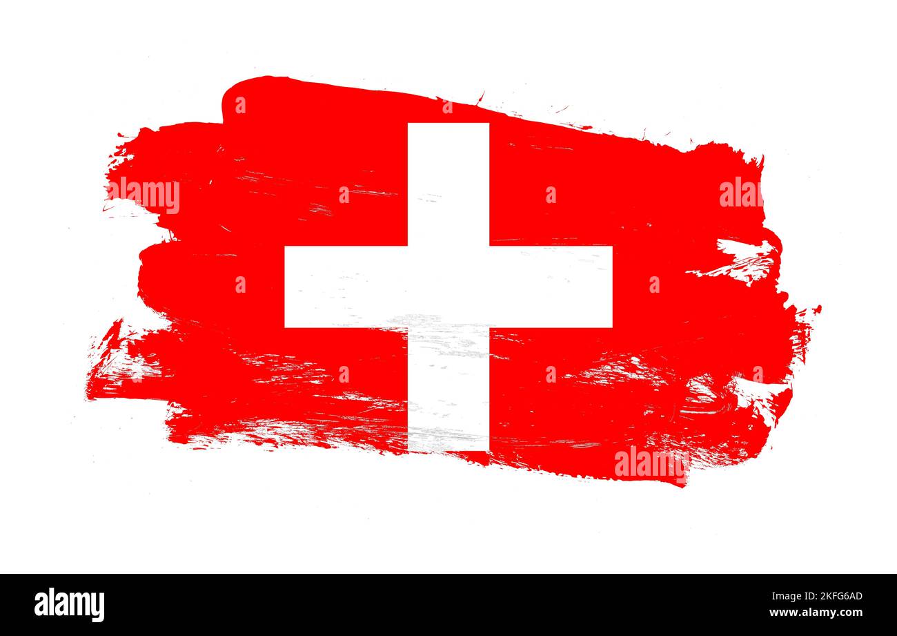 Stroke brush painted distressed flag of switzerland on white background ...