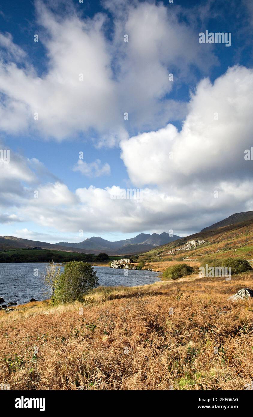 Photograph of Llyn Mymbyr with distant views of the Snowdon range of ...