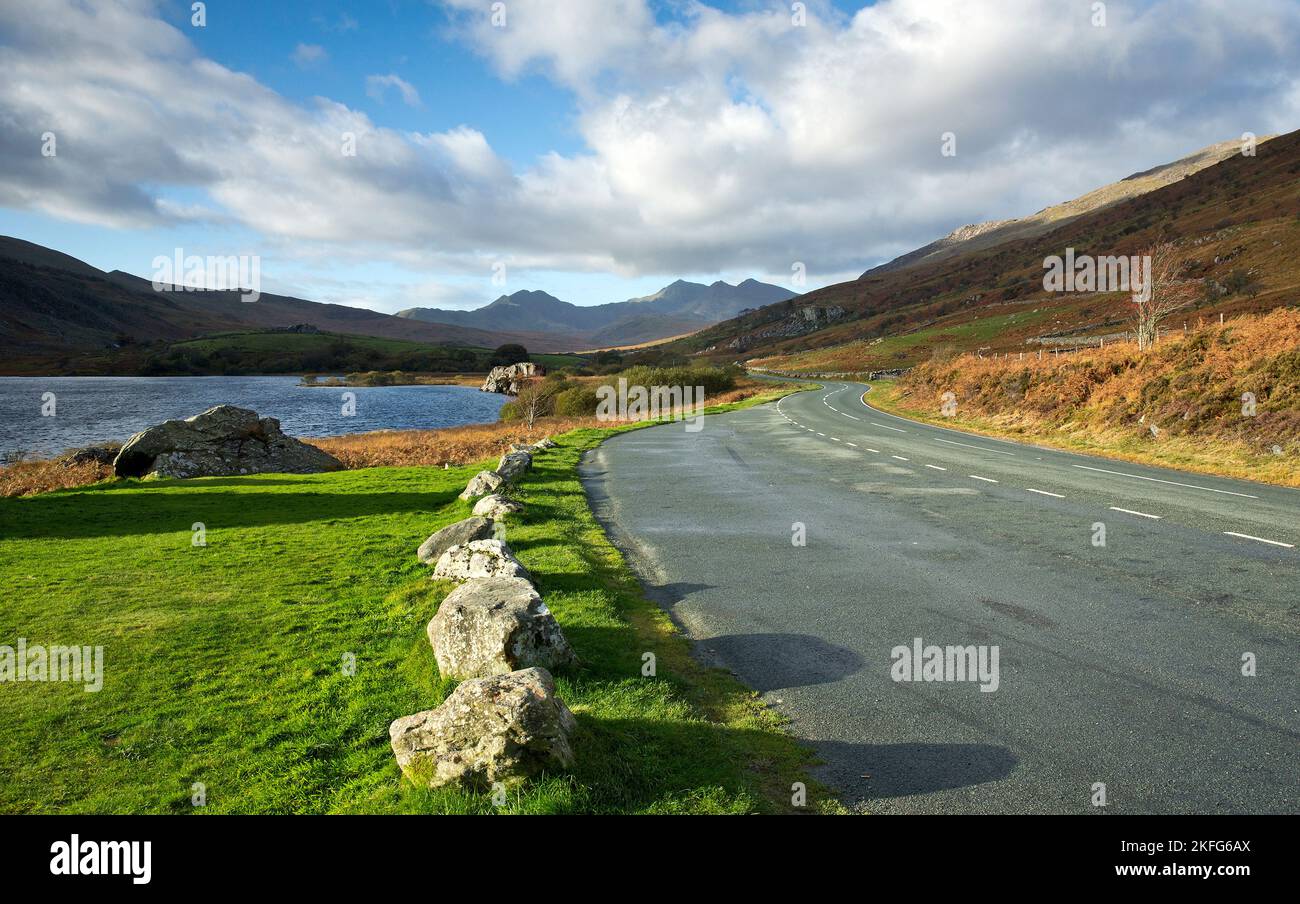 Photograph of Llyn Mymbyr with distant views of the Snowdon range of ...