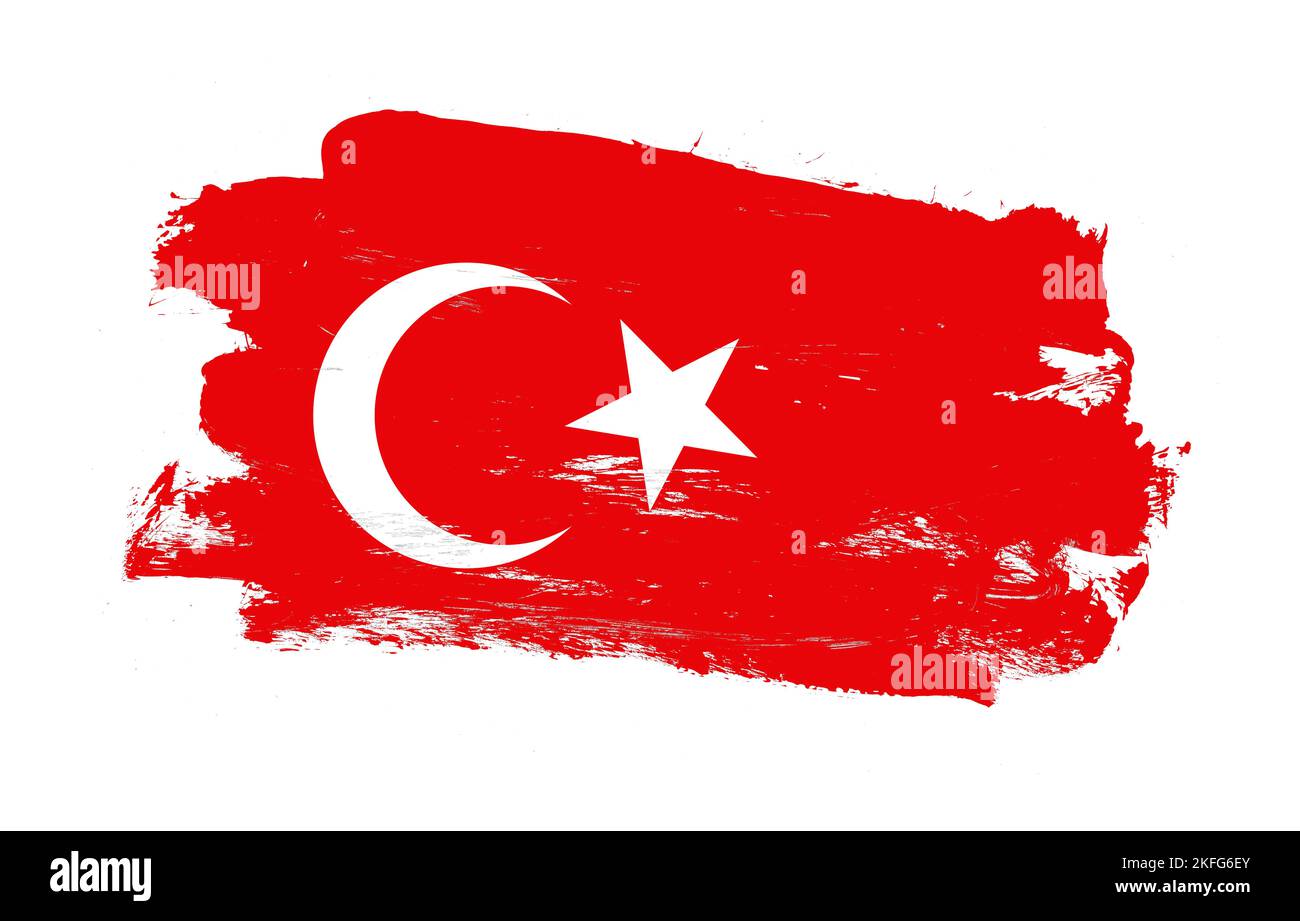 Stroke brush painted distressed flag of turkey on white background ...