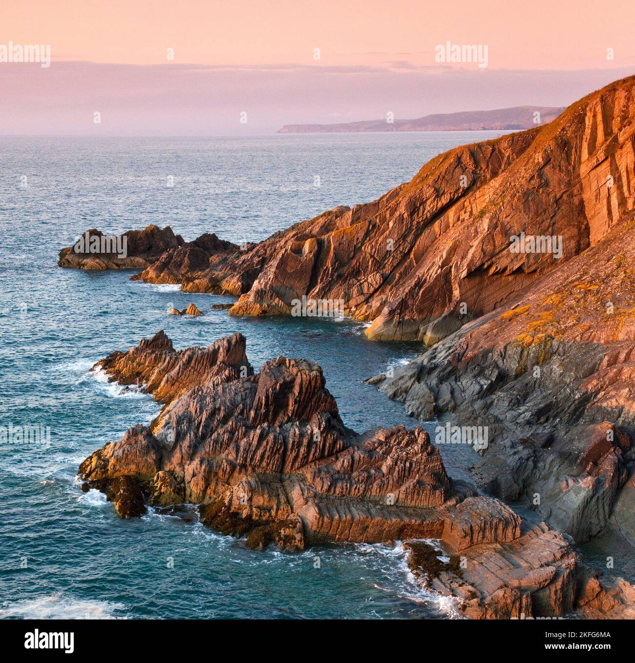 Headland at Pen-Peles near Aberporth Cardigan Bay across the Irish Sea ...