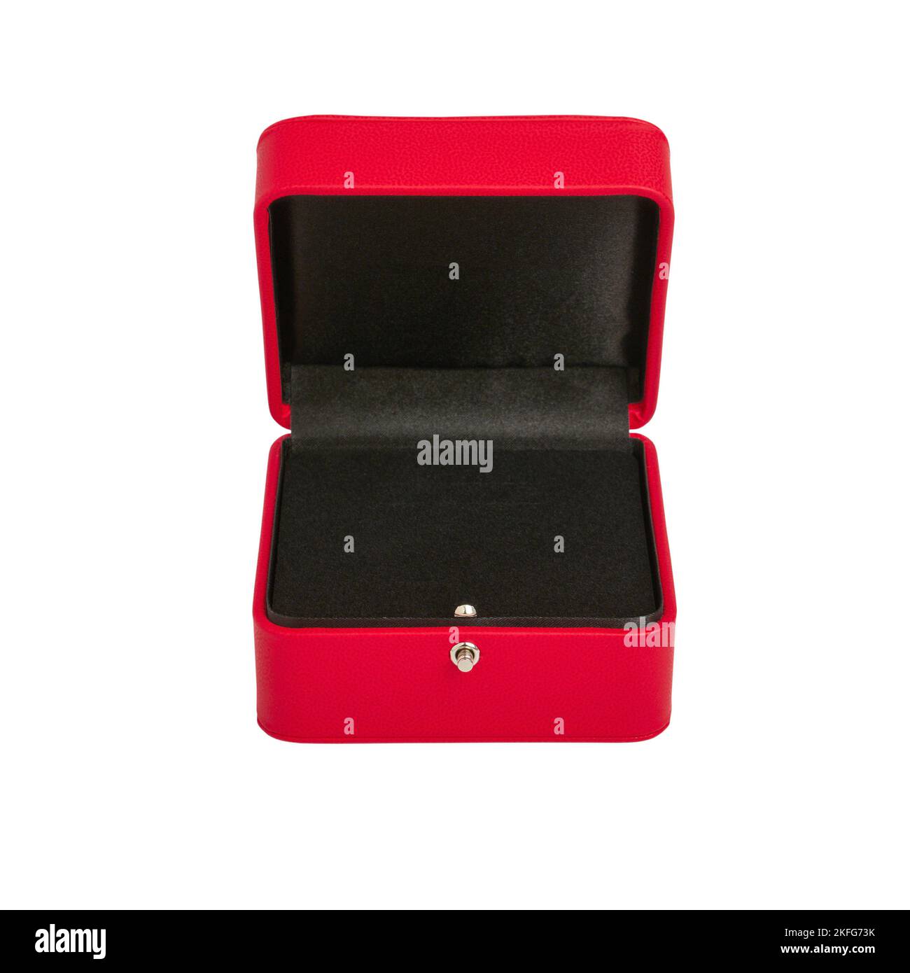 Open red jewelry gift box with black velvet inside isolated on white ...