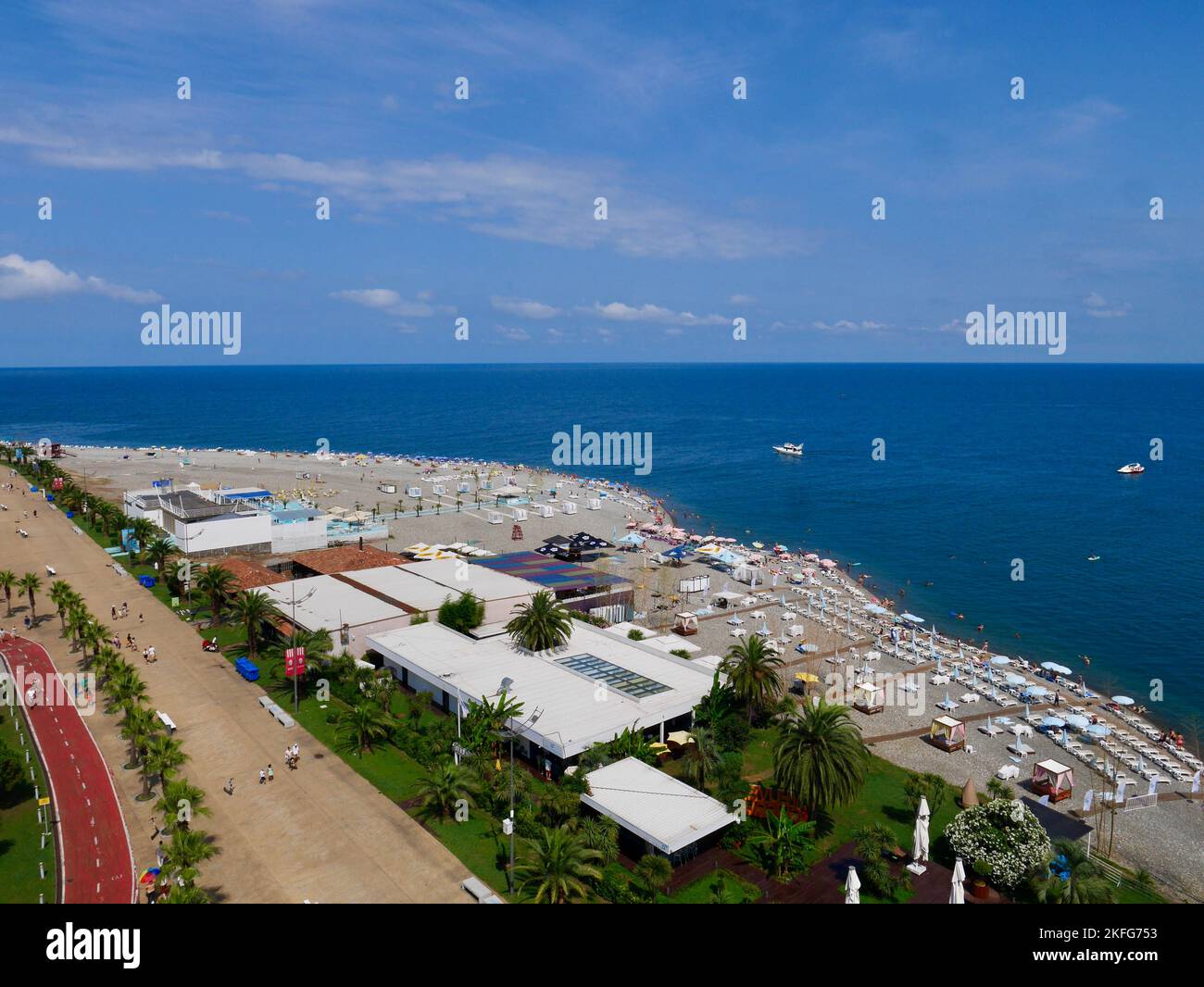 Aerial view of Batumi beach and promenade seen from Ferris wheel ...