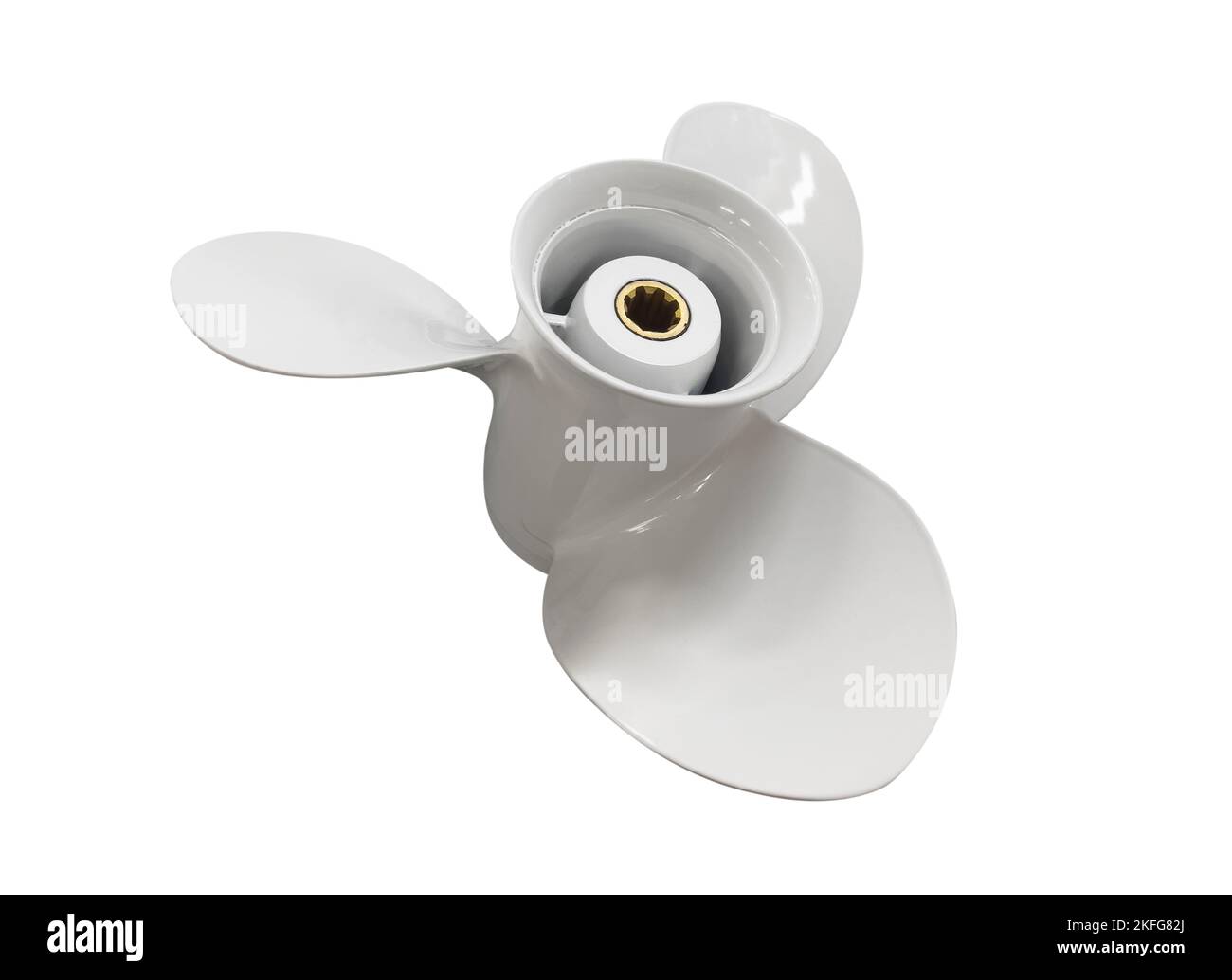 New white screw for a motor boat. Three bladed propeller isolated over ...