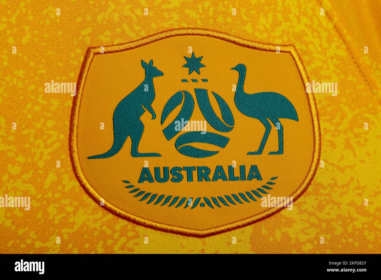 Close up of National Football team crest on home kit. FIFA World Cup ...