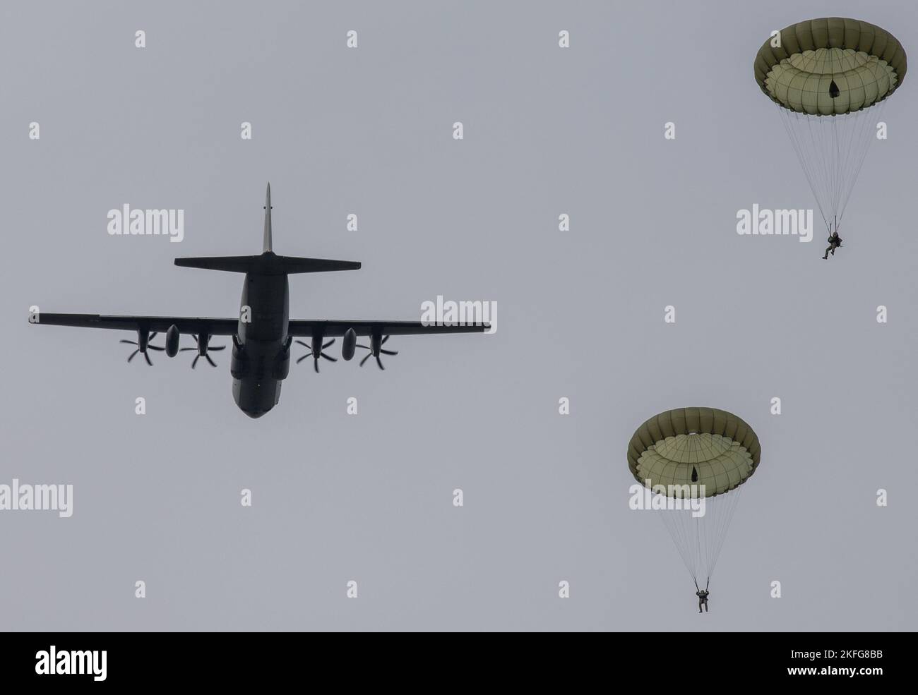 A group of U.S. Army and European Paratroopers conduct an Airborne jump ...