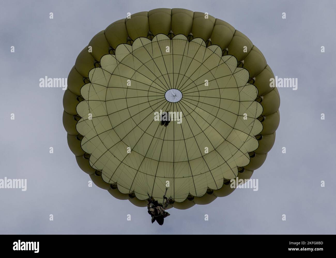 A German Paratrooper conducts an Airborne jump out of a C-130 aircraft ...