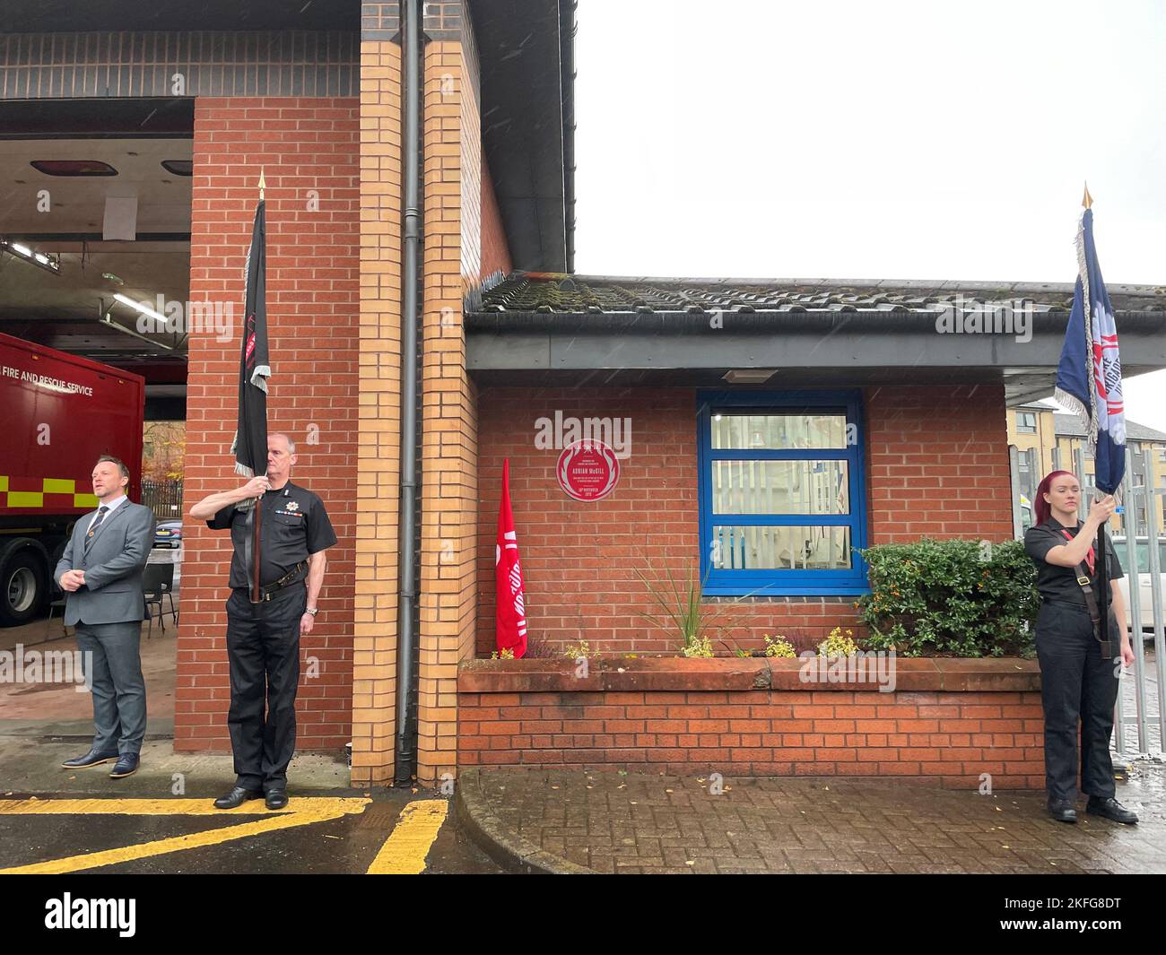 A service at Maryhill Fire Station in Glasgow, to unveil a red plaque ...